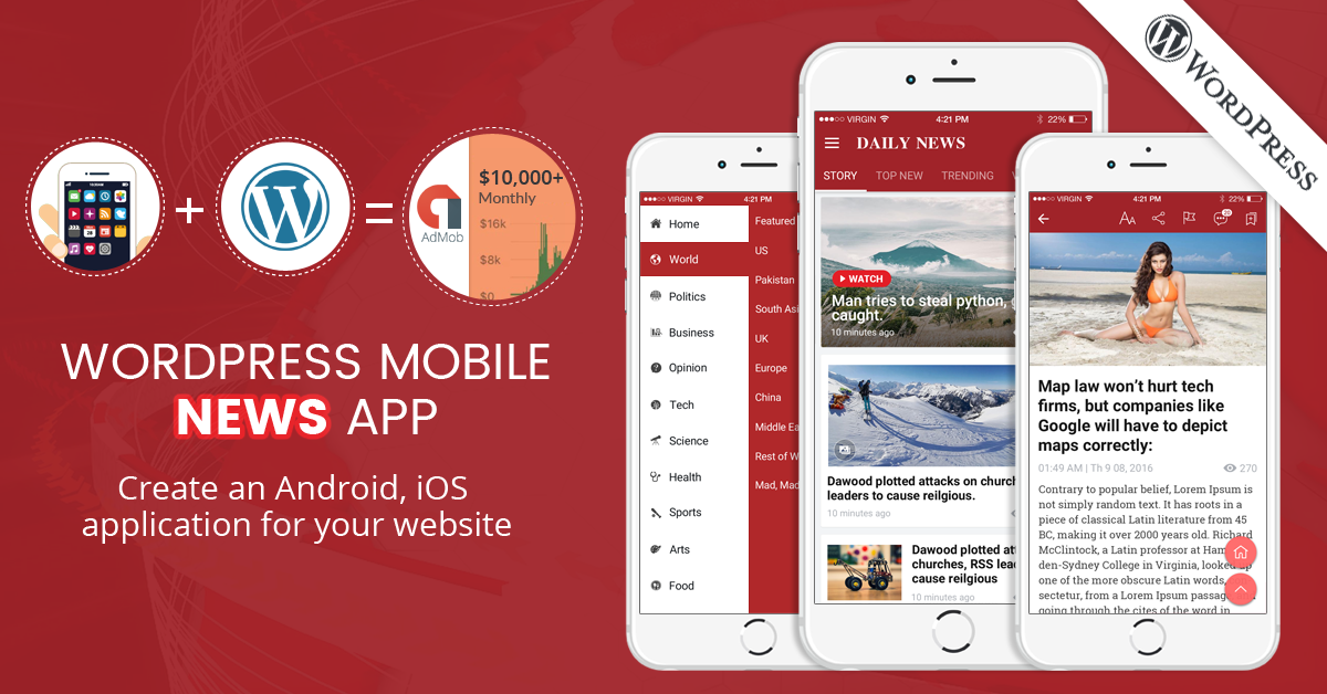 Full Android, iOS Mobile Application for Wordpress News, Blog, Magazine ...
